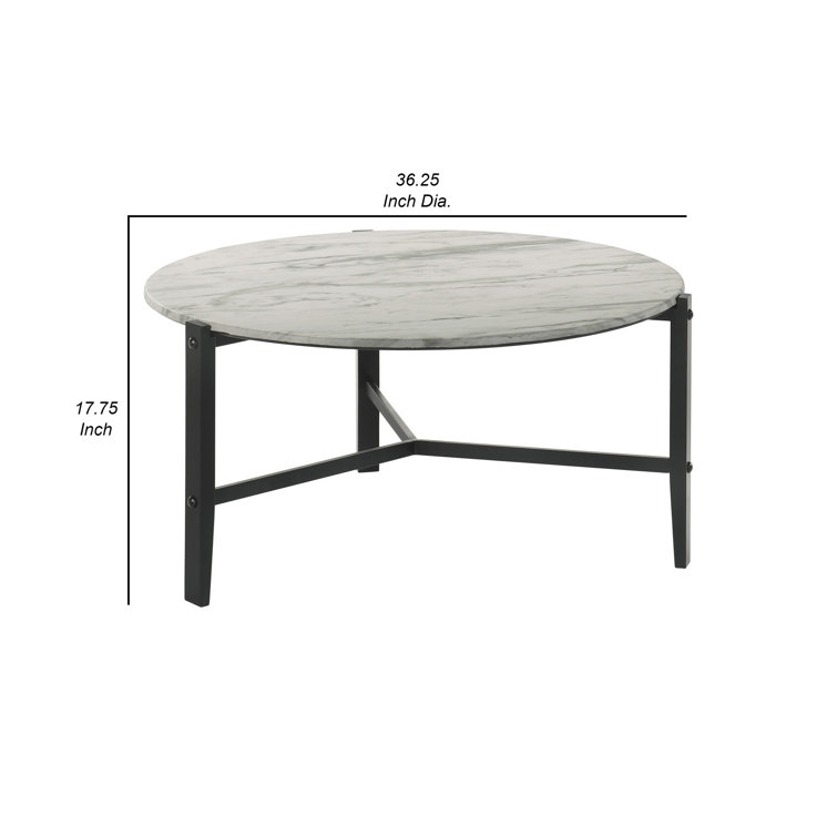 Latitude Run® Zailie 36 Inch Round Coffee Table, White Faux Marble Design, Interlocked Legs ...